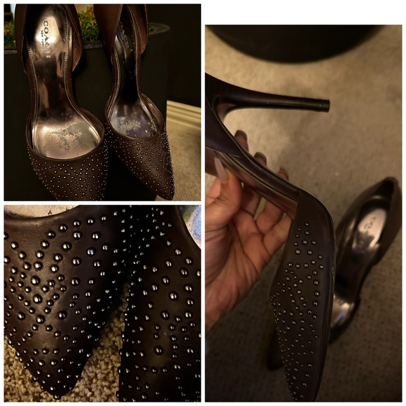 Coach | Shoes | Coach Dark Brown Studded Heels Z | Poshmark